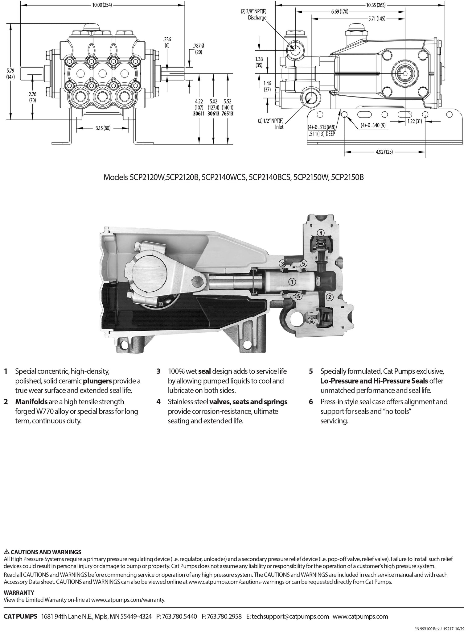 5CP2150W.44101 CAT Pump 5 GPM / 18.9 LPM 2000 PSI 1/2" NPT(F) Inlet Po – Hydrocomponents ...