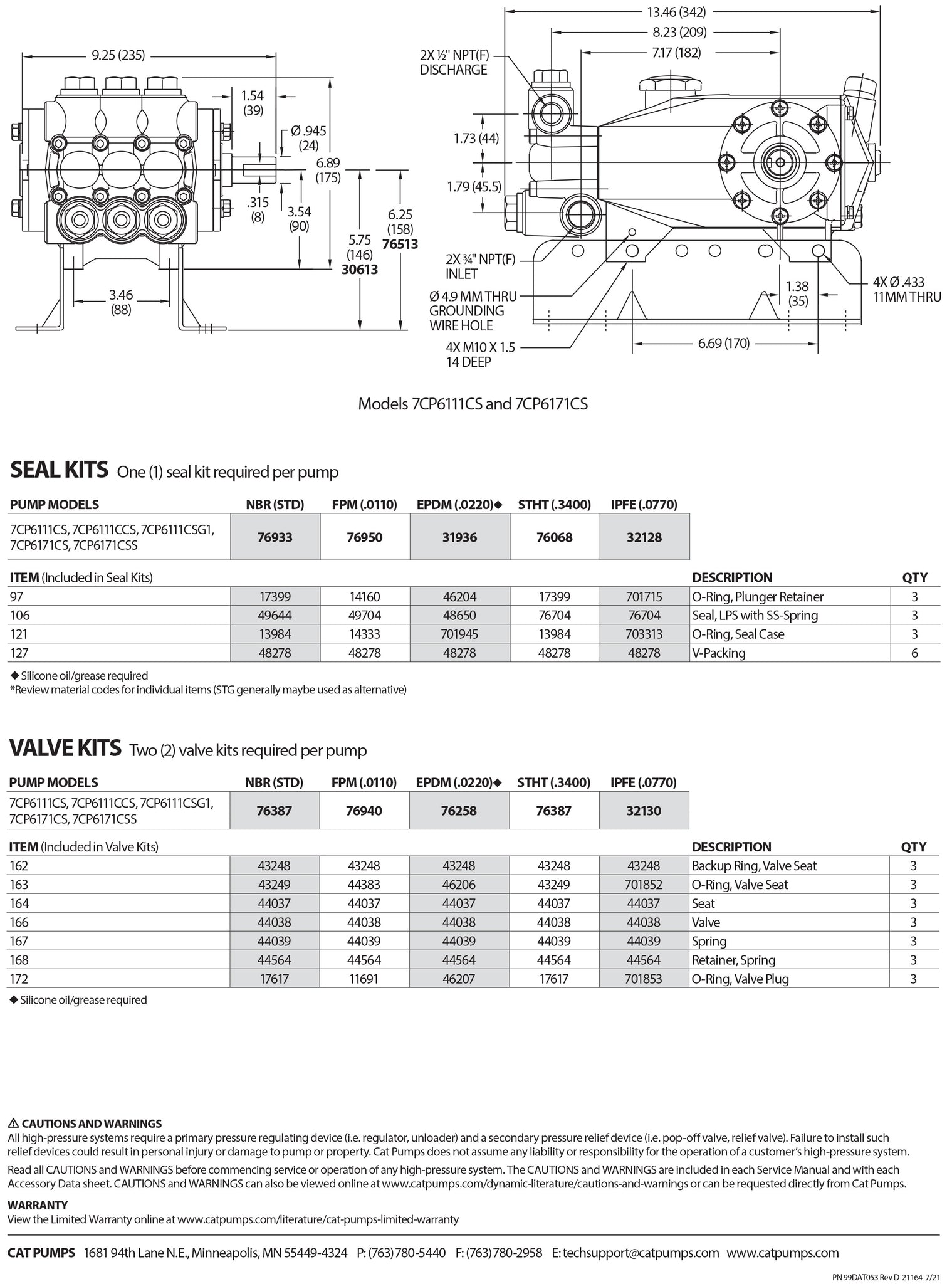 7CP6171RS CAT Triplex Positive Displacement Plunger Pump , 7-Frame Com ...